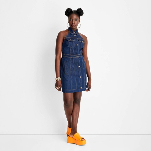 Future Collective | Dresses | Sleeveless Collared Denim Mini Dress ...